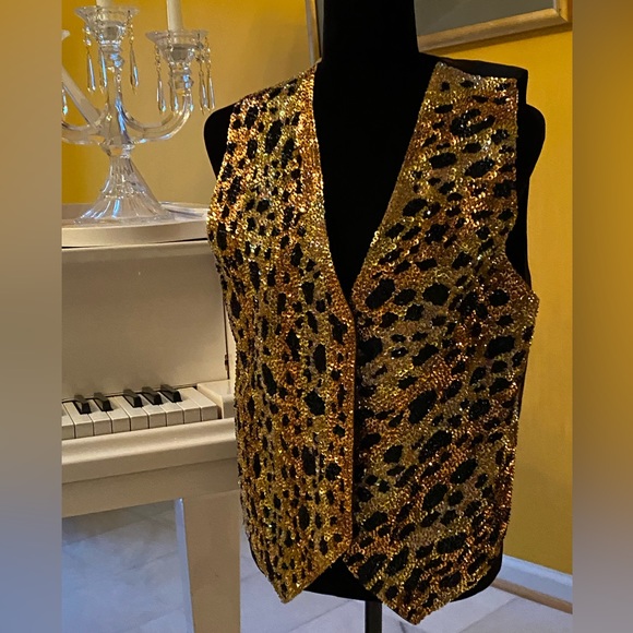 Jackets & Coats | Gold And Black Leopard Sequins Vest | Poshmark
